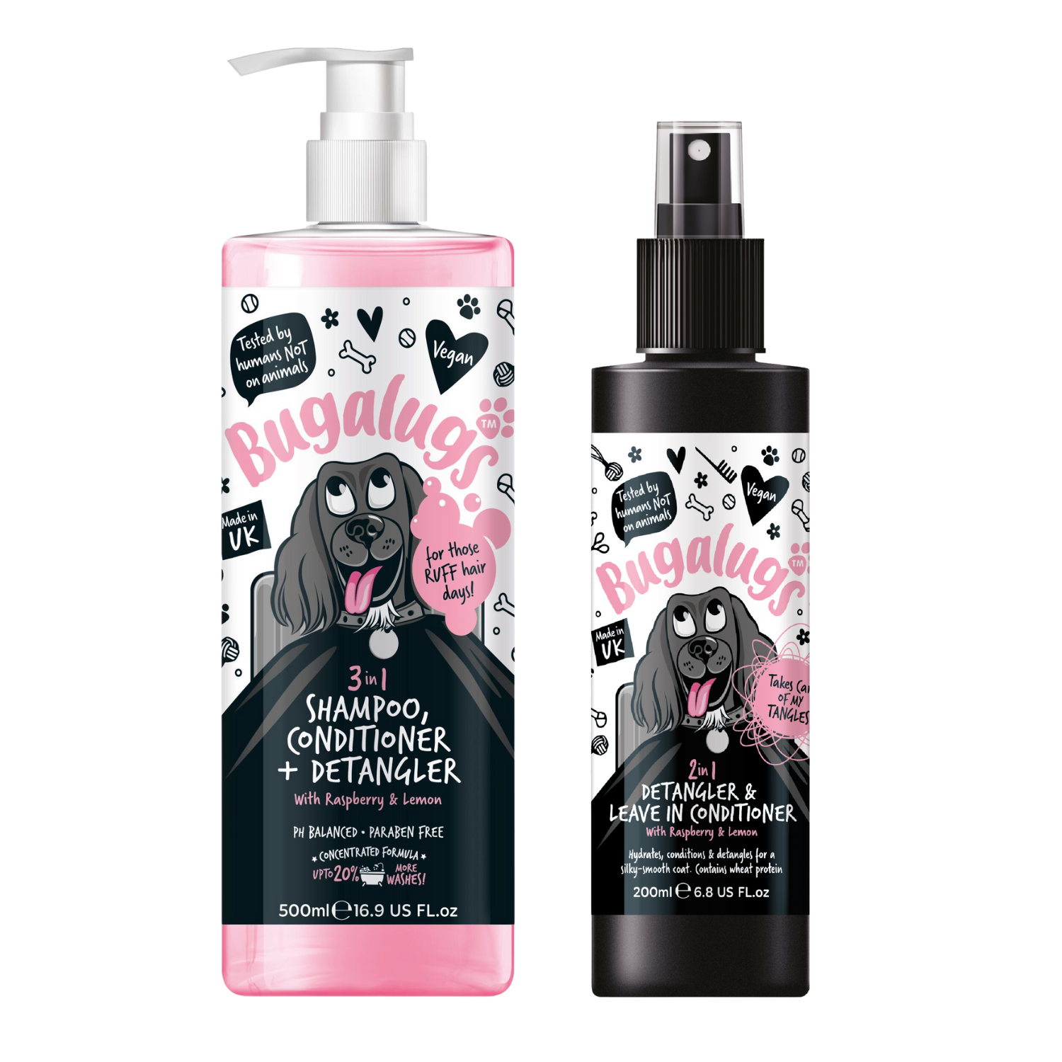 Bugalugs Raspberry & Lemon Shampoo and Detangling Bundle for Dogs ...