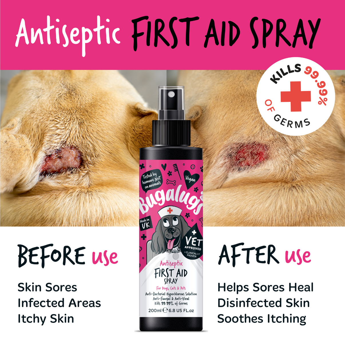 Bugalugs Anti-septic First Aid Spray for Dogs, Cats & Other Pets ...
