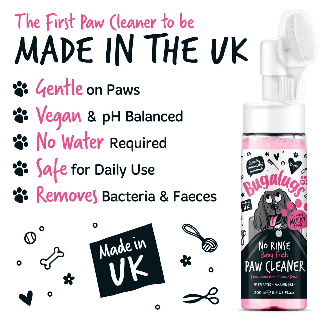 Bugalugs Baby Fresh No-rinse Paw Clear for Dogs & Cats with Brush ...