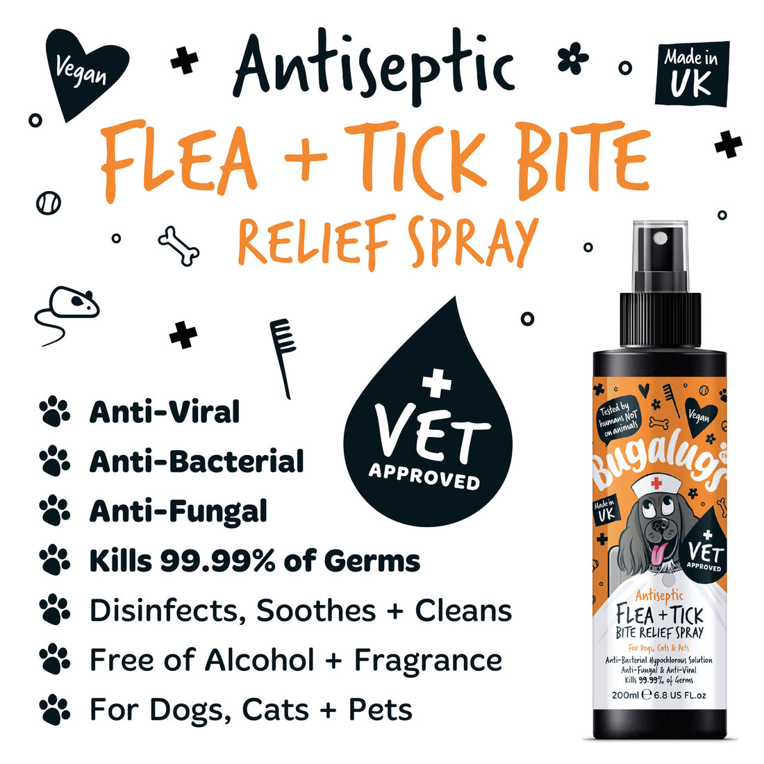 Bugalugs Antiseptic Flea & Tick Bite Relief Spray | For All Pet Types ...
