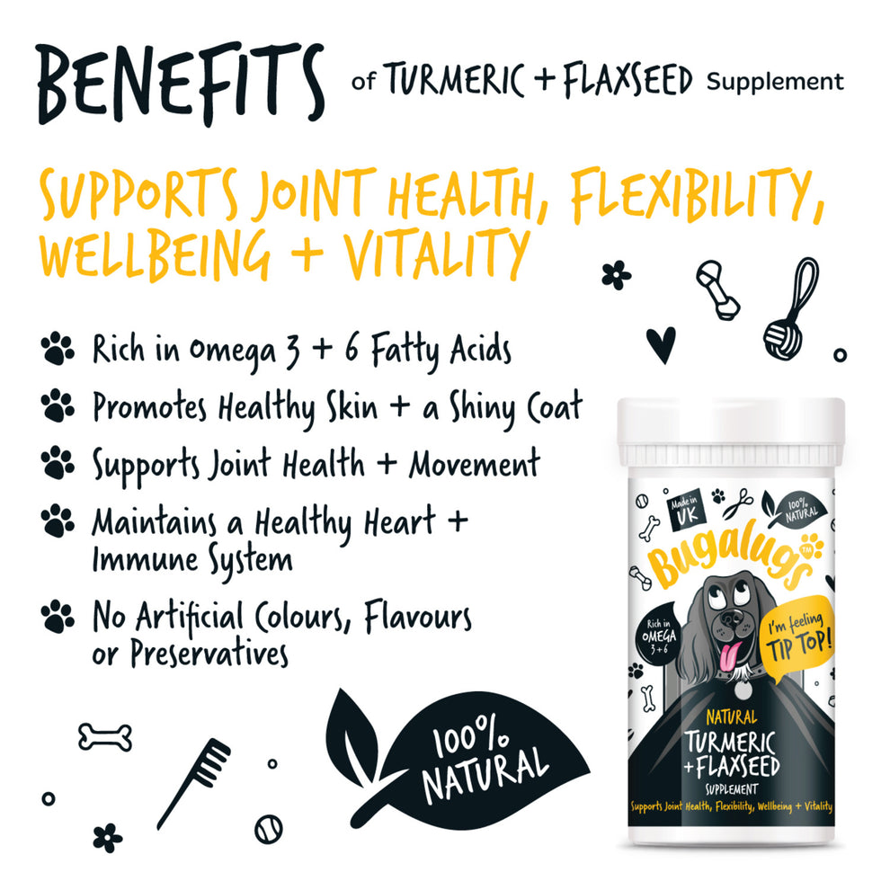 Bugalugs Natural Turmeric & Flaxseed Powder Supplement for Dogs 200g ...