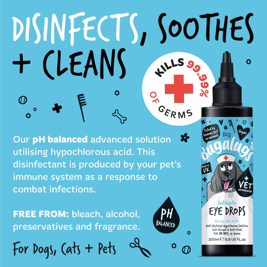 Bugalugs Antiseptic Eye Drops for Dogs, Cats & Other Household Pets ...