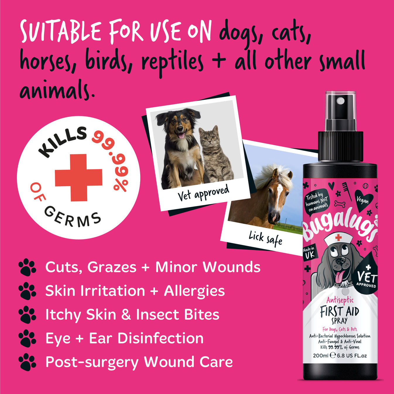 Bugalugs Antiseptic First Aid Spray for Dogs, Cats & Other Pets ...