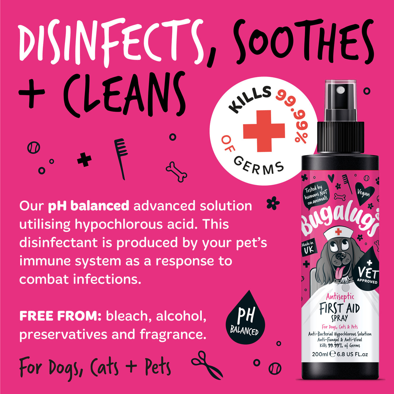Bugalugs Antiseptic First Aid Spray for Dogs, Cats & Other Pets ...