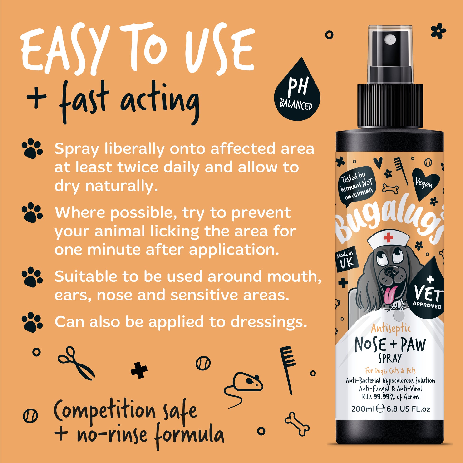 Bugalugs Antiseptic Nose & Paw Spray for Dogs, Cats & Household Pets ...