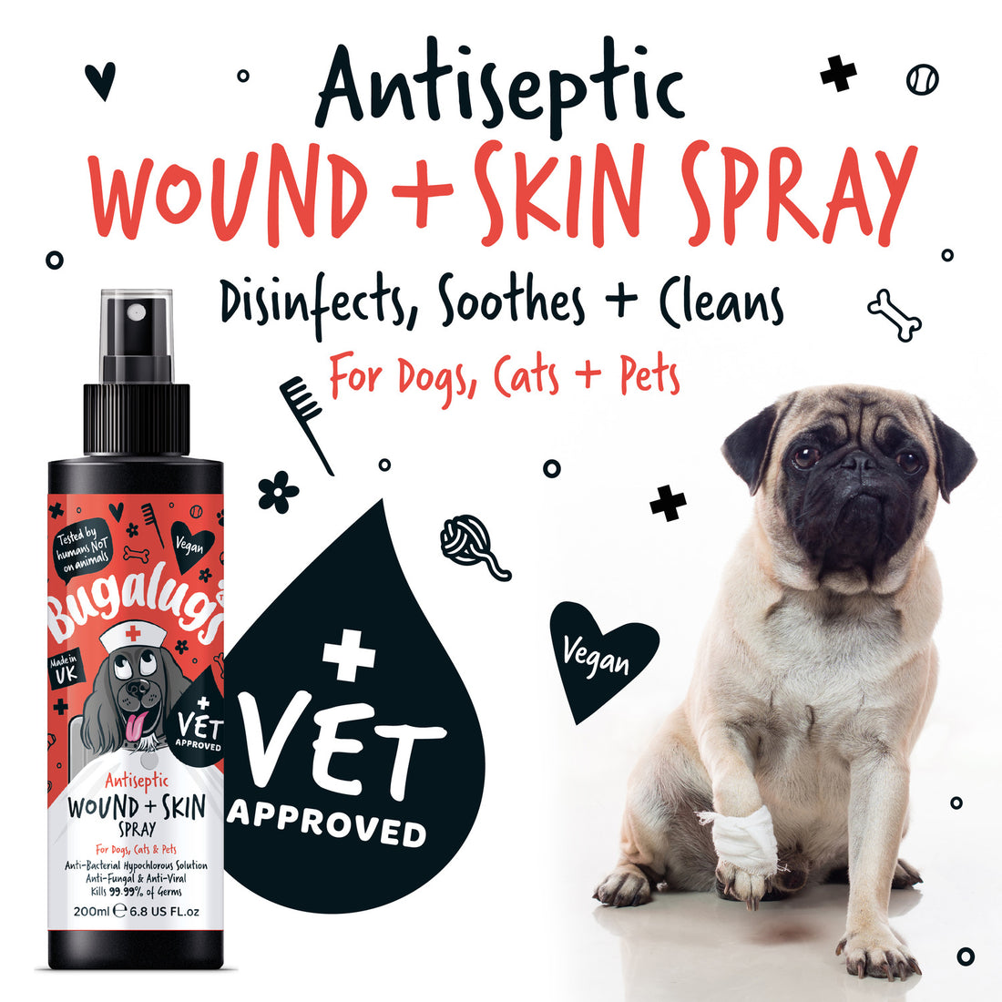 Bugalugs Antiseptic Wound & Skin Spray For Dogs, Cats & Other Pets ...