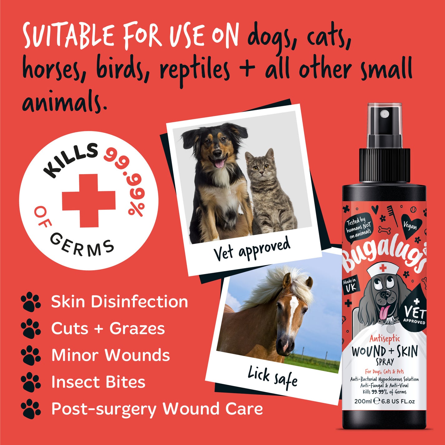 Bugalugs Antiseptic Wound & Skin Spray For Dogs, Cats & Other Pets ...