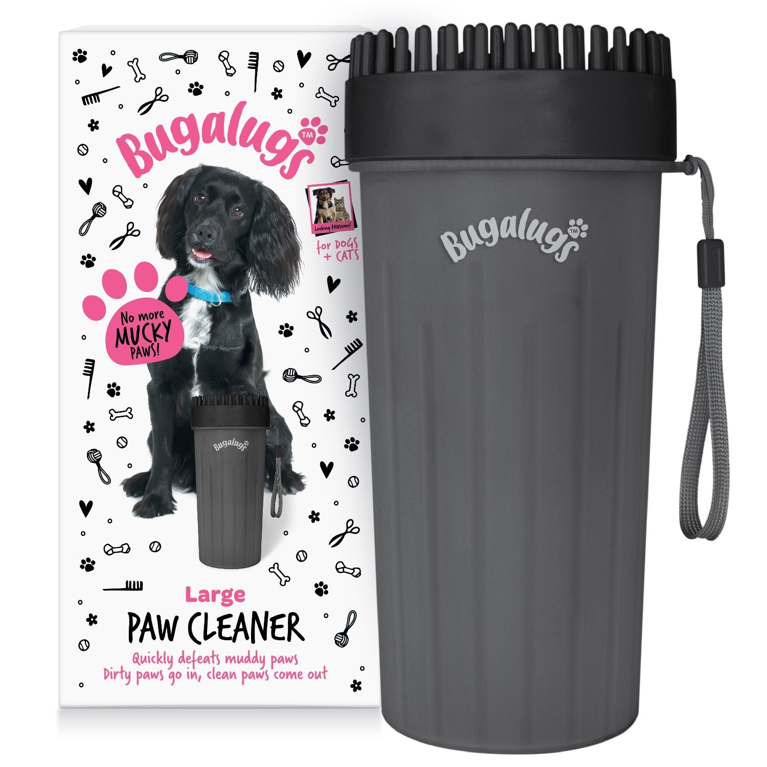 Bugalugs Black Paw Cleaner Cup for Dogs & Cats | Large Pet Paw Cleaner ...