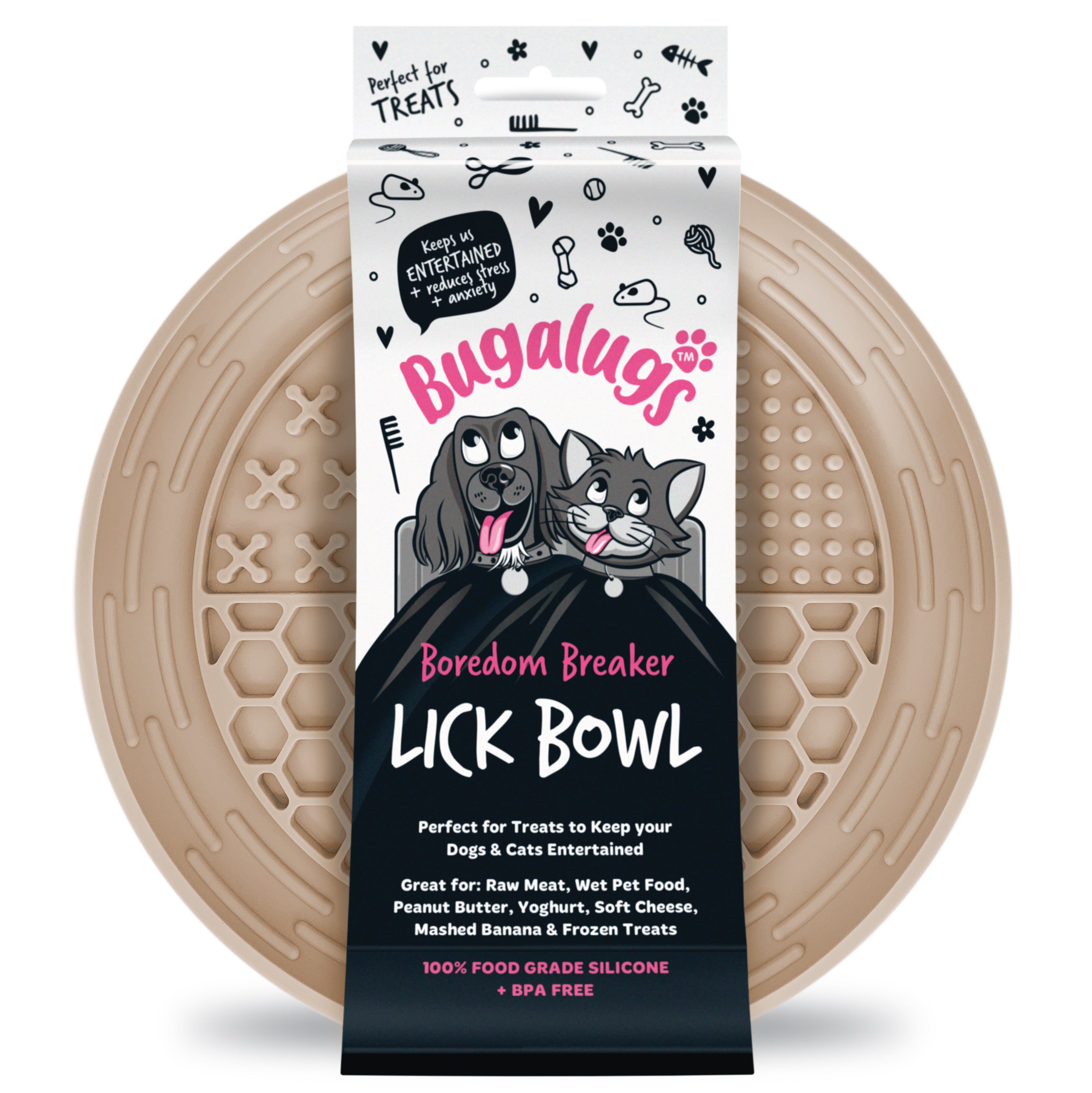 Bugalugs Lick Bowl for Dogs & Cats in Beige - Lick Mat & Slow Feeder ...