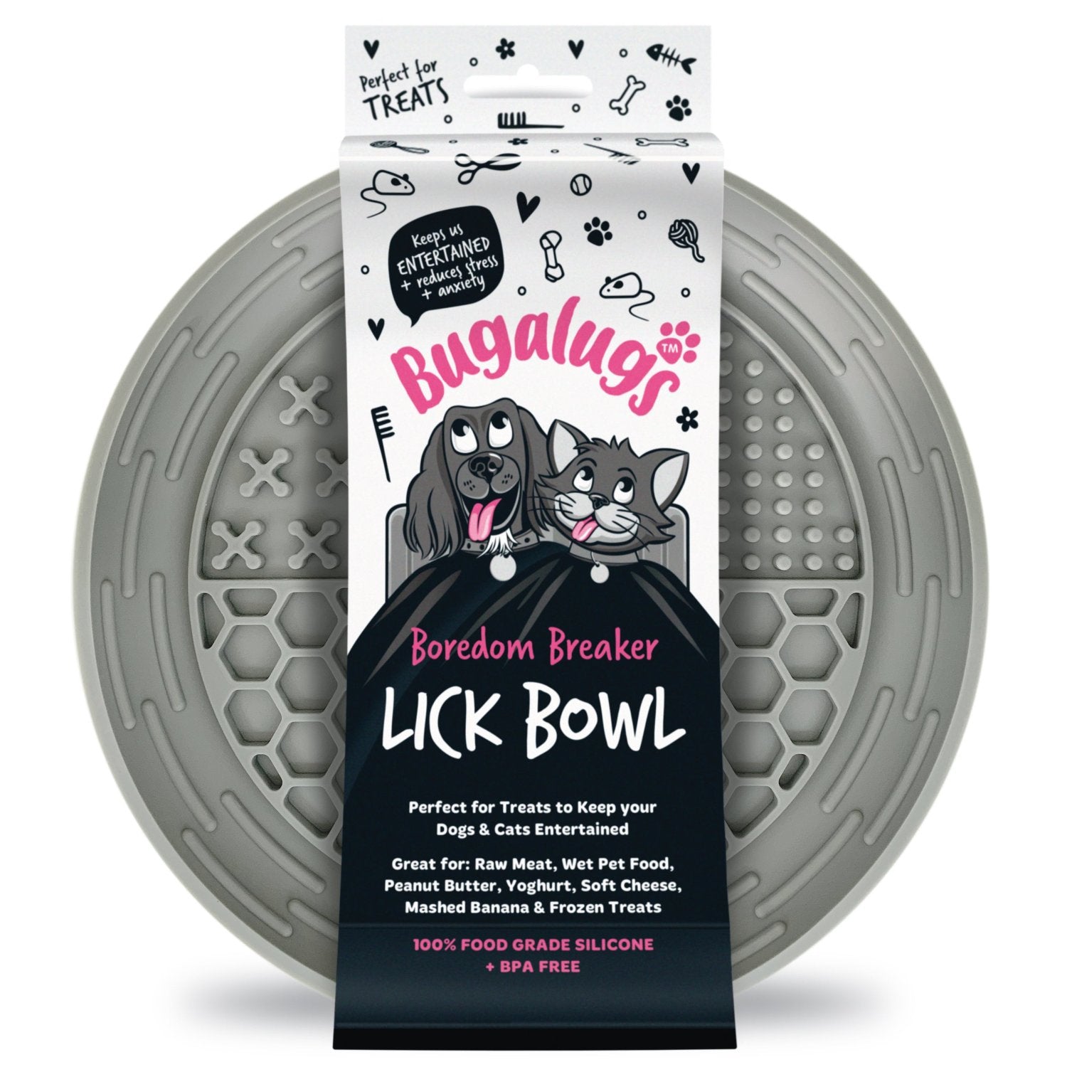 Bugalugs Lick Bowl for Dogs & Cats in Grey - Lick Mat & Slow Feeder ...