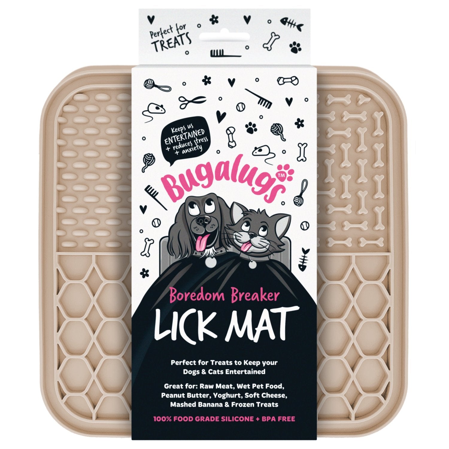 Bugalugs Lick Mat for Dogs & Cats in Beige - Pet Licky Mat Slow Feeder ...