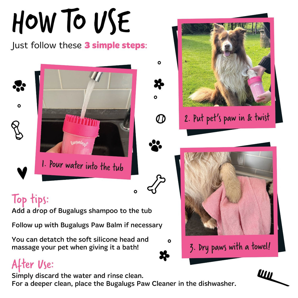 Bugalugs Pink Paw Cleaner Cup for Dogs & Cats | Medium Pet Paw Cleaner ...
