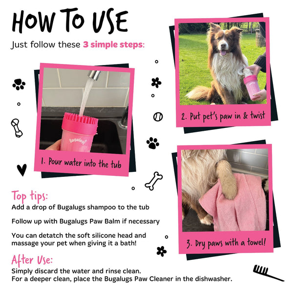 Bugalugs Pink Paw Cleaner Cup for Dogs & Cats | Medium Pet Paw Cleaner ...