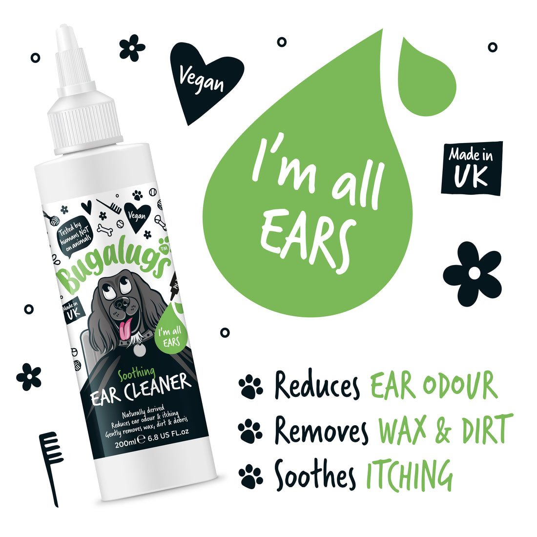 Bugalugs Dog Ear Cleaner | Natural Cleaning Solution for Dogs Ears ...