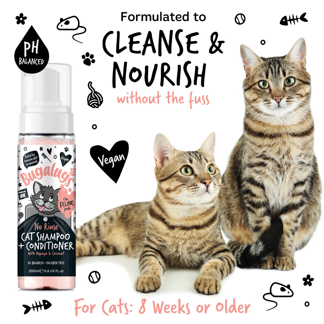 Bugalugs No Rinse Papaya & Coconut Cat Shampoo & Conditioner for Cats ...