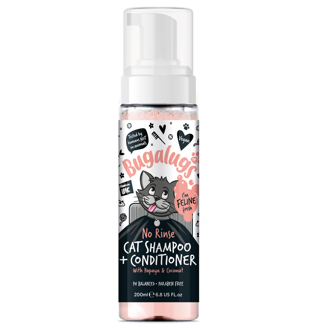 Bugalugs No Rinse Papaya & Coconut Cat Shampoo & Conditioner for Cats ...