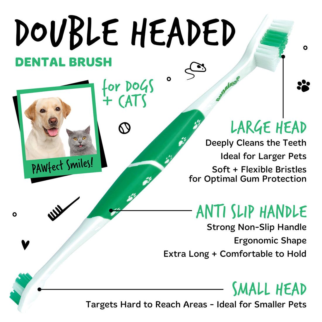 Pack of 2 Double Ended Dental Care Toothbrushes for Dogs & Cats ...