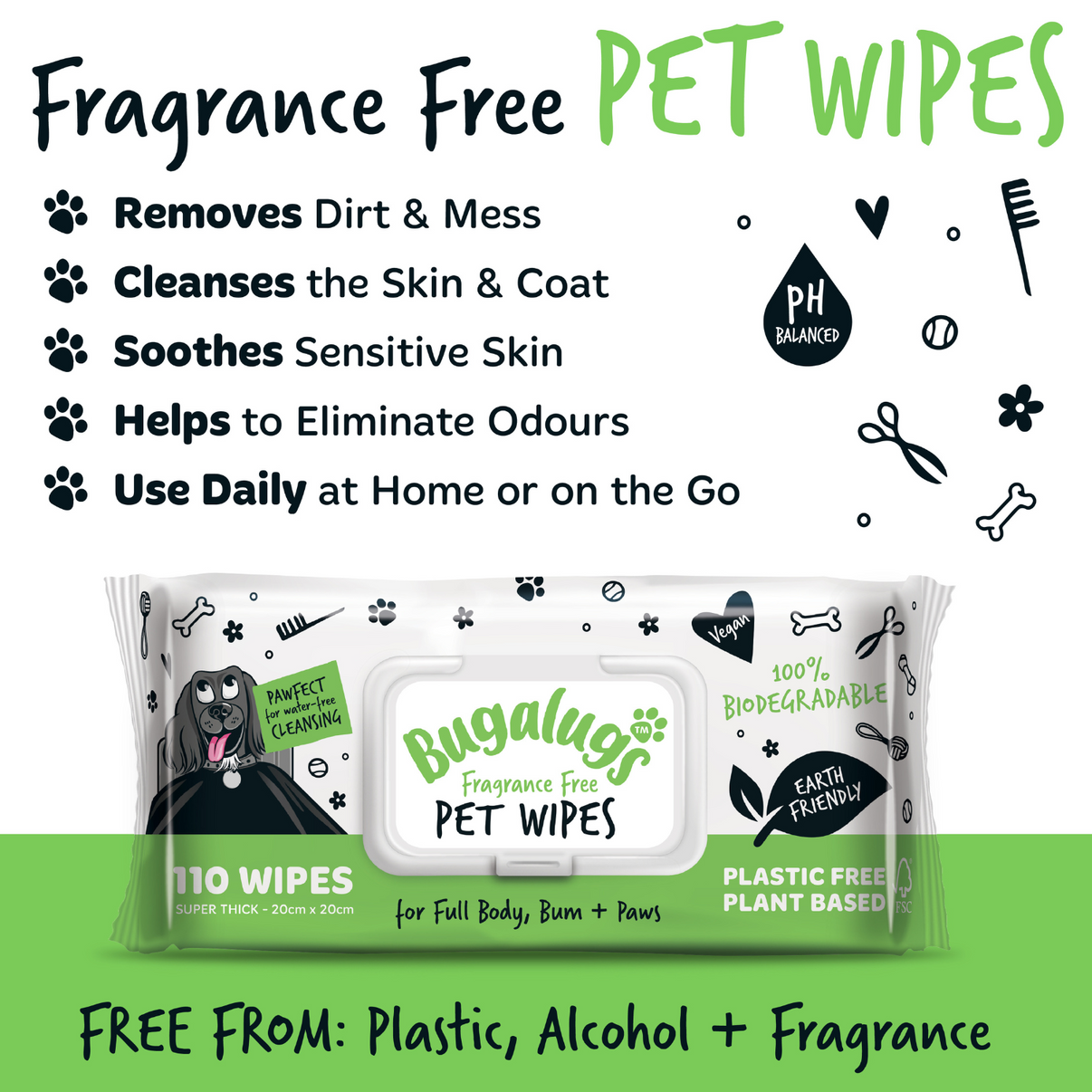Bugalugs Fragrance Free Pet Wipes | Full Body Wipes for All Pet Types ...