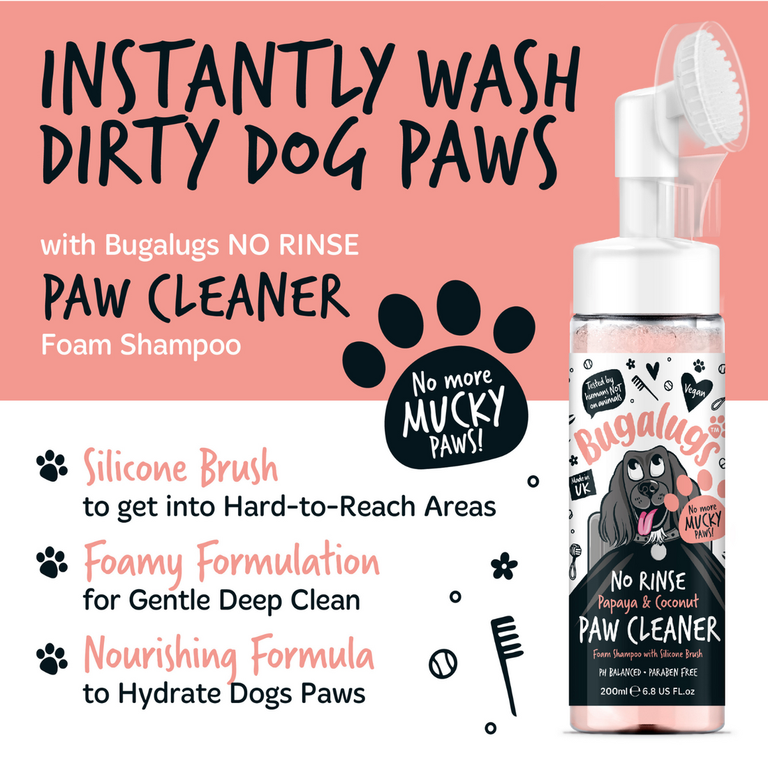 Bugalugs No-rinse Papaya & Coconut Paw Cleaner for Dogs & Cats ...