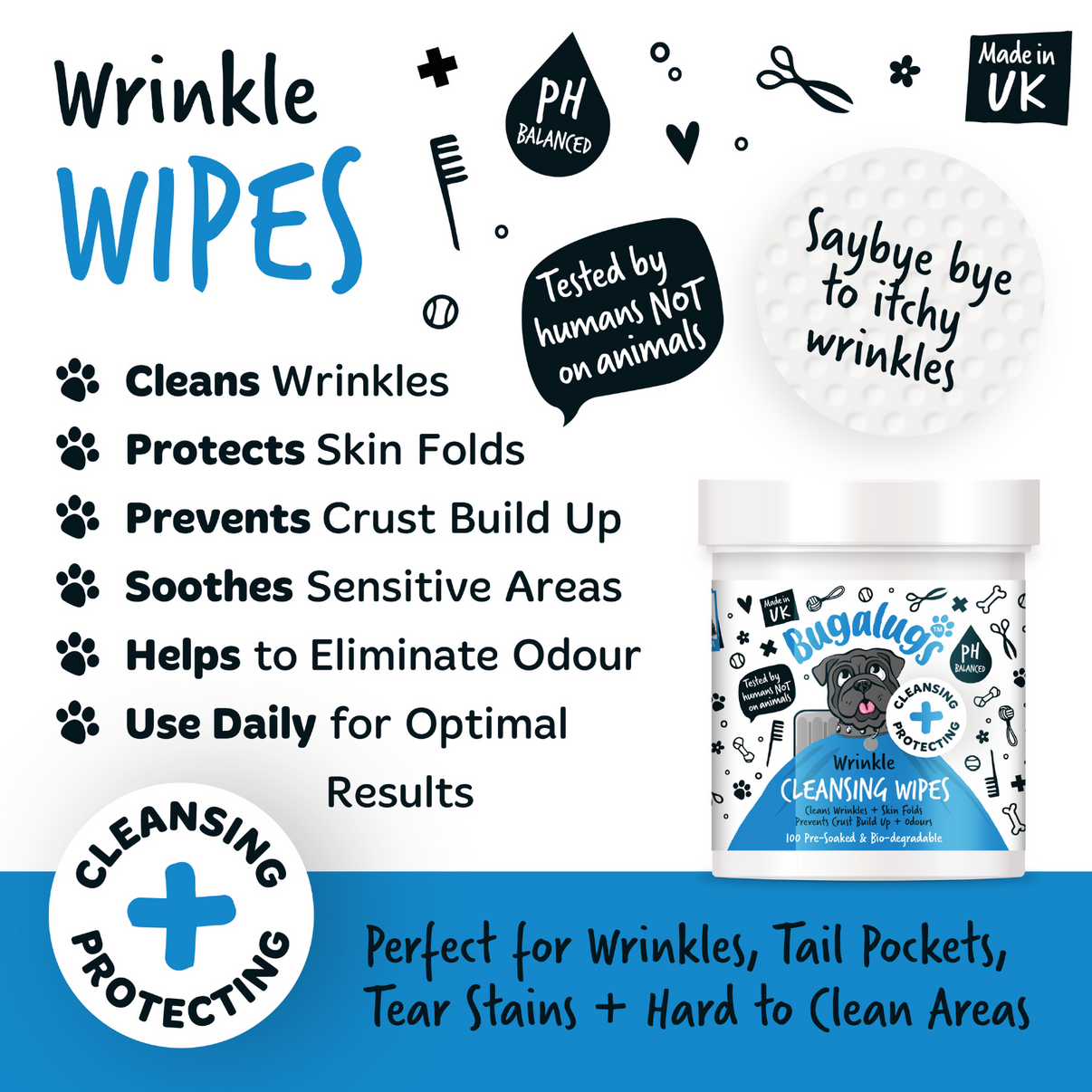 Bugalugs Wrinkle Cleansing Wipes | 100 Pre-soaked Biodegradable Wipes ...