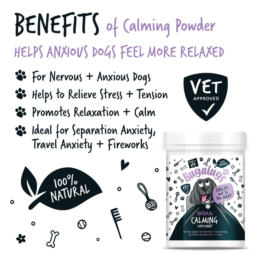 100% Natural Calming Supplement for Dogs 200g | Bugalugs Supplements ...